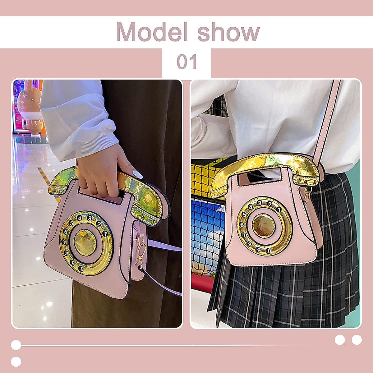 Oweisong Women's Fashion Telephone Shaped Shoulder Handbag Funny Laser Bling PU Phone Crossbody Bag Retro Purse for Girls