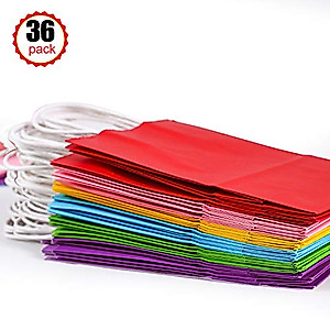 Nrbecurn 36 Pieces Kraft Paper Bags Party Favor Bags Gift Bags with Handles for Birthday Wedding Halloween Party-6 Color