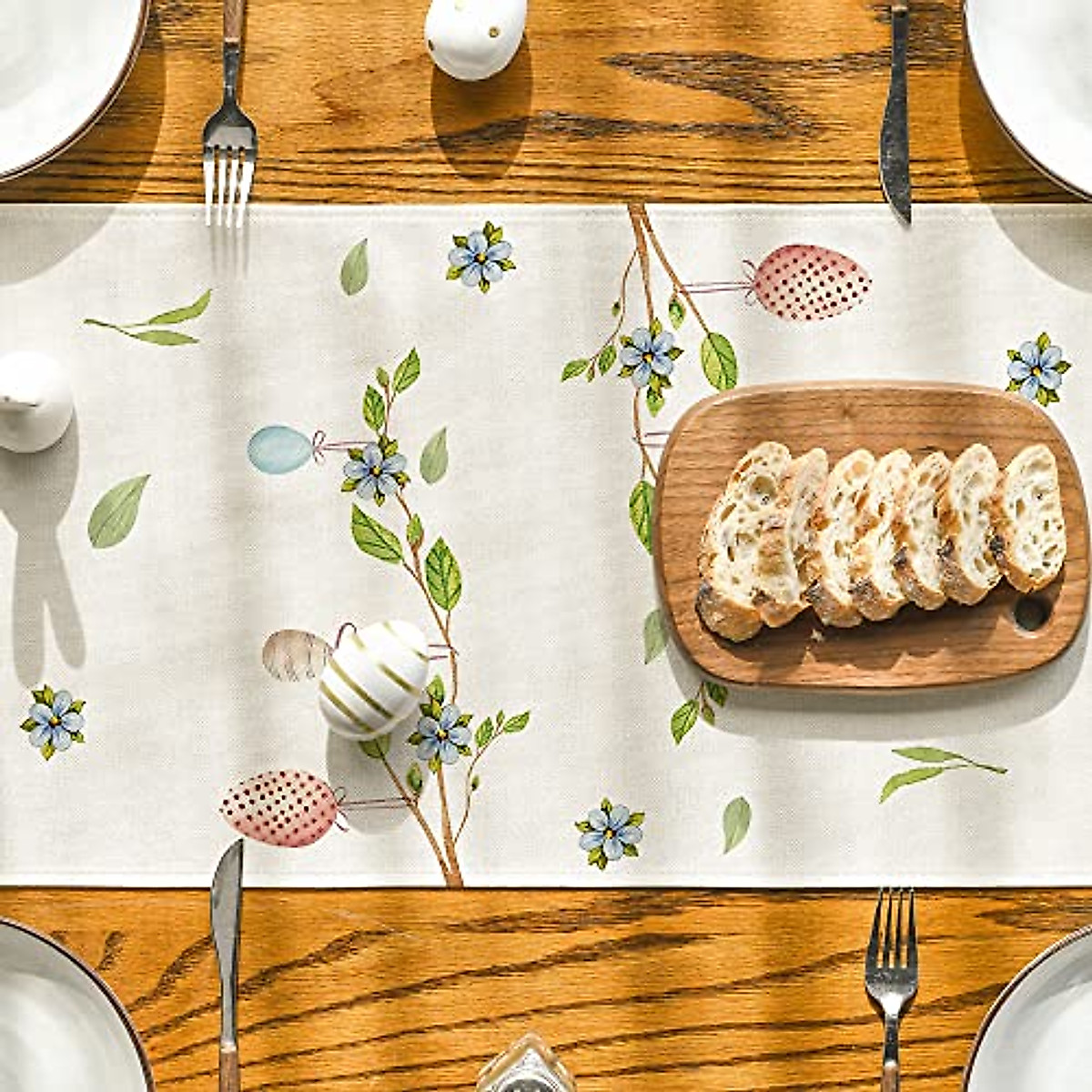Artoid Mode Cat Branches Leaves Heart Eggs Easter Table Runner, Spring Summer Seasonal Holiday Kitchen Dining Table Decoration for Indoor Outdoor Home Party Decor 13 x 72 Inch