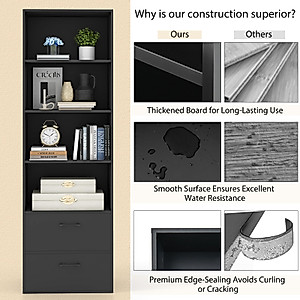 IFANNY 74" Tall Bookcase, Freestanding Open Bookshelf w/ 4 Open Shelves & 2 Drawers, Modern Display Shelf with Anti-Toppling Device, Wooden Book Shelf for Bedroom, Study, Living Room, Office