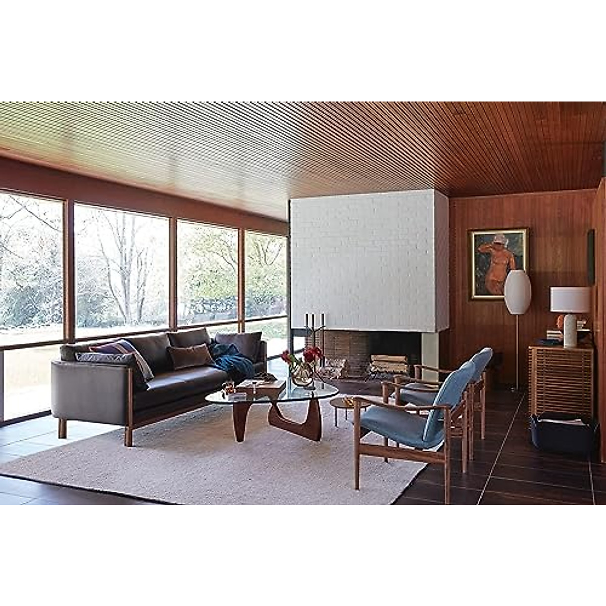 Rimdoc Triangle Coffee Table Modern Noguchi Vintage End Table, Solid Wood Base and Clear Glass Top Accent, for Living Room, Patio(Dark Walnut)