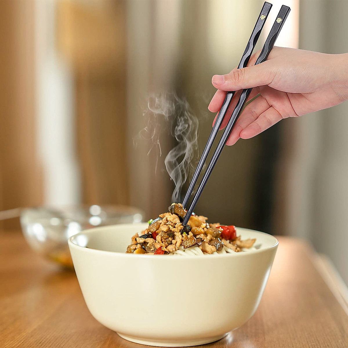 Chopsticks Reusable Chinese Japanese Fiberglass Chopsticks with Holder, Dishwasher Safe, Premium Quality Chopsticks Gift Set(5 pairs)