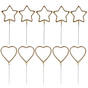 10pcs Exquisite Creative Sparkler Candles Cake Toppers Candle Ornament for Birthday Wedding Anniversary Valentines Day Christmas Festival ect (5 pcs Heart 5 pcs Star)