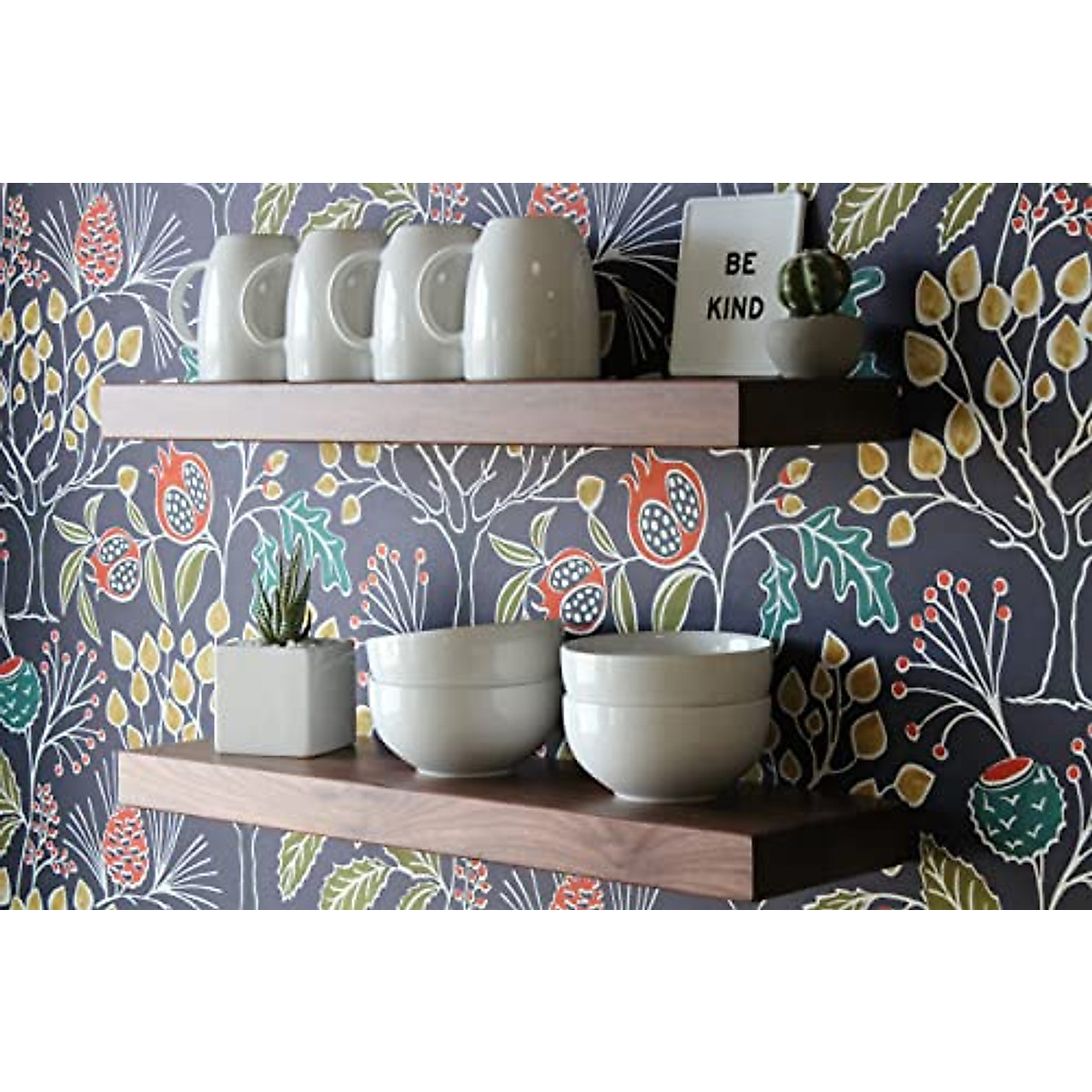 Urban Legacy Accent Floating Shelves | Black Walnut Modern Hardwood with Floating Brackets | Set of 2 (24" W x 7" D)