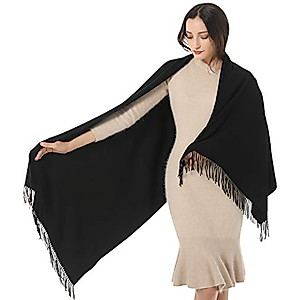 TwoYek Women's Scarf Pashmina Shawls and Wraps for Evening Dress Wedding Bridesmaid Bridal Winter Warm Large Soft Silky Scarves Black
