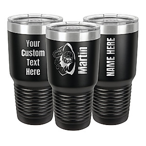 Customized Ringneck Tumbler 30 oz with Straw, Personalized Tumbler with Custom Name Text Engraved in USA - Basketball, Tennis, Soccer, Golf, Football, Coach Gift (Black with ring)