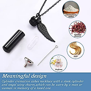 10 Pieces Cylinder Cremation Urn Necklace with Angel Wing Stainless Steel Memorial Keepsake Pendant Cremation Necklaces for Ashes for Women Men Urn Jewelry Sets Keepsake Urns Necklace with Filling Kit