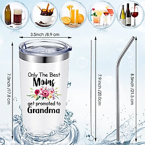 20 oz Grandma Tumbler Grandma Gifts from Granddaughter Grandson Only the Best Moms Get Promoted to Grandma with Gift Box Mother's Day, Birthday, Christmas Gifts for Grandma, Nana (White)