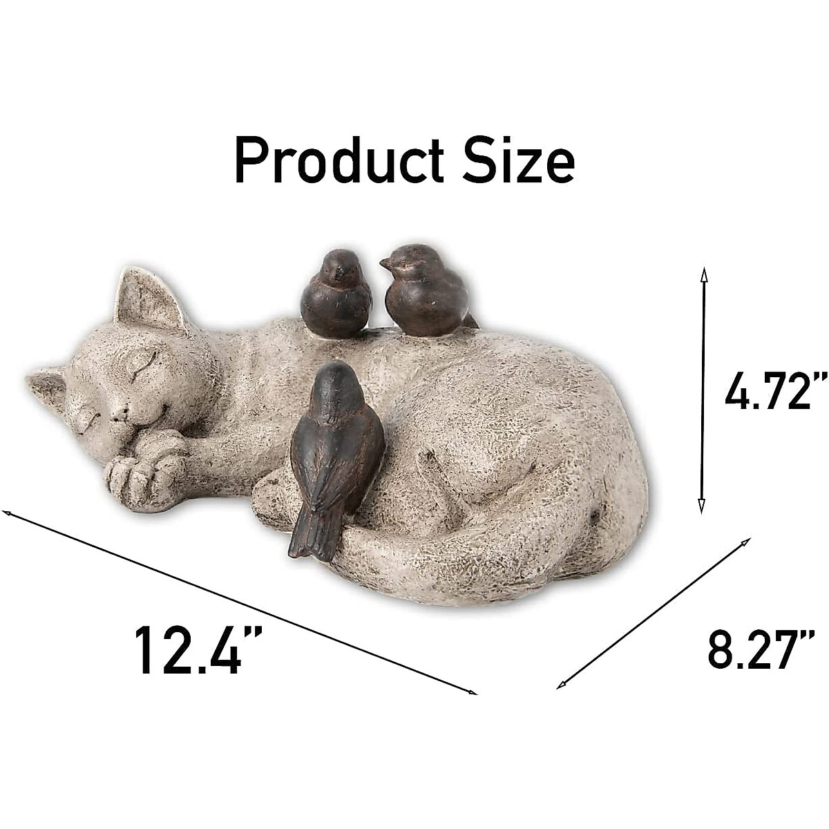 Comfy Hour 5" Polyresin Garden Accent Decorative Sparrows On Cat Figurine, Statue Stone Looking, White, Black, Pet in Loving Memory Collection