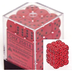Chessex Dice d6 Sets: Opaque Red with Black - 12mm Six Sided Die (36) Block of Dice