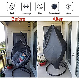 Oslimea Patio Hanging Egg Chair Cover, Waterproof with Zipper, Wind-Proof Swing Egg Chair Cover with Bottom Buckle, Outdoor Wicker Single Seat Egg Chair Covers, Black
