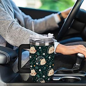 Cute Hedgehogs Flowers Tumbler with Handle Travel Mug Water Bottle Tea Coffee Cup Black-style