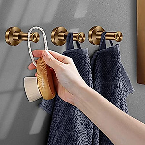 Kayfia 4 Packs Towel Hooks for Bathrooms Metal Bathroom Bathroom Hooks Wall Hooks Towel Hook for Hanging Coats Robes Toilet Living Room Office (4, Bronze)