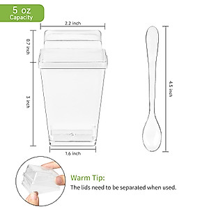 Qeirudu 50 Pack 5 oz Dessert Cups with High Lids and Spoons, Mini Plastic Yogurt Parfait Cups Square Party Serving Cup for Pudding, Appetizer, Fruit and Ice Cream