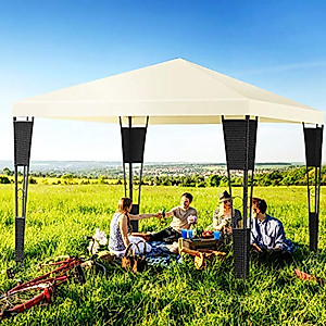 Tangkula Gazebo 10 x 10, Metal Frame Gazebo Canopy for Outdoor Patio Garden Backyard (Beige)