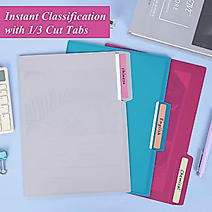 EOOUT Poly File Folders18 Pack 6 Gemstone Color, 1/3 Cut Tab Letter Size, 8.6 x 11.6 Inches Colored File Folders Classic Manila Folders Plastic Folders, Office Supplies File Folders