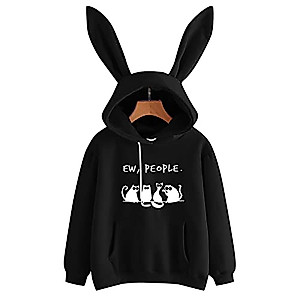 Hemlock Women Teen Girls Cute Hoodie Long Sleeve Rabbit Hooded Sweatshirt Juniors School Hooded Pullover Tops Pocket
