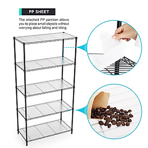 Dolonm 5-Tier Storage Shelves Wire Shelving Unit, 1750 LBS NSF Height Adjustable Shelves Organizer, 16" L x 36" W x 72" H, Heavy Duty Metal Garage Shelving for Restaurant, Kitchen, Laundry, Black