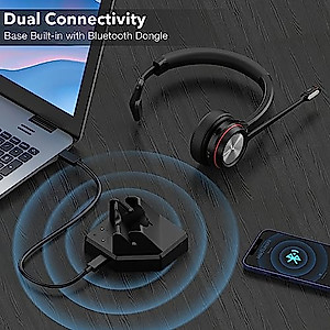 Yexatel Bluetooth Wireless Headset with Microphone for PC - On-Ear Headphones for Work, Computer Headset for Microsoft Teams, Integrated Busy Light & Mic Mute, 30H Talk Time (Y891BT Black)