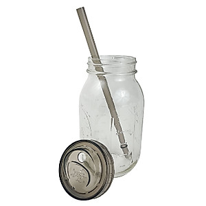 1 Ball Glass Mason Drinking Quart Jar with One Piece Sip Lid and Straw (32oz) Regular Mouth By Bear Hand 3 Piece Set 32 R/ Straw 32 R/ Straw