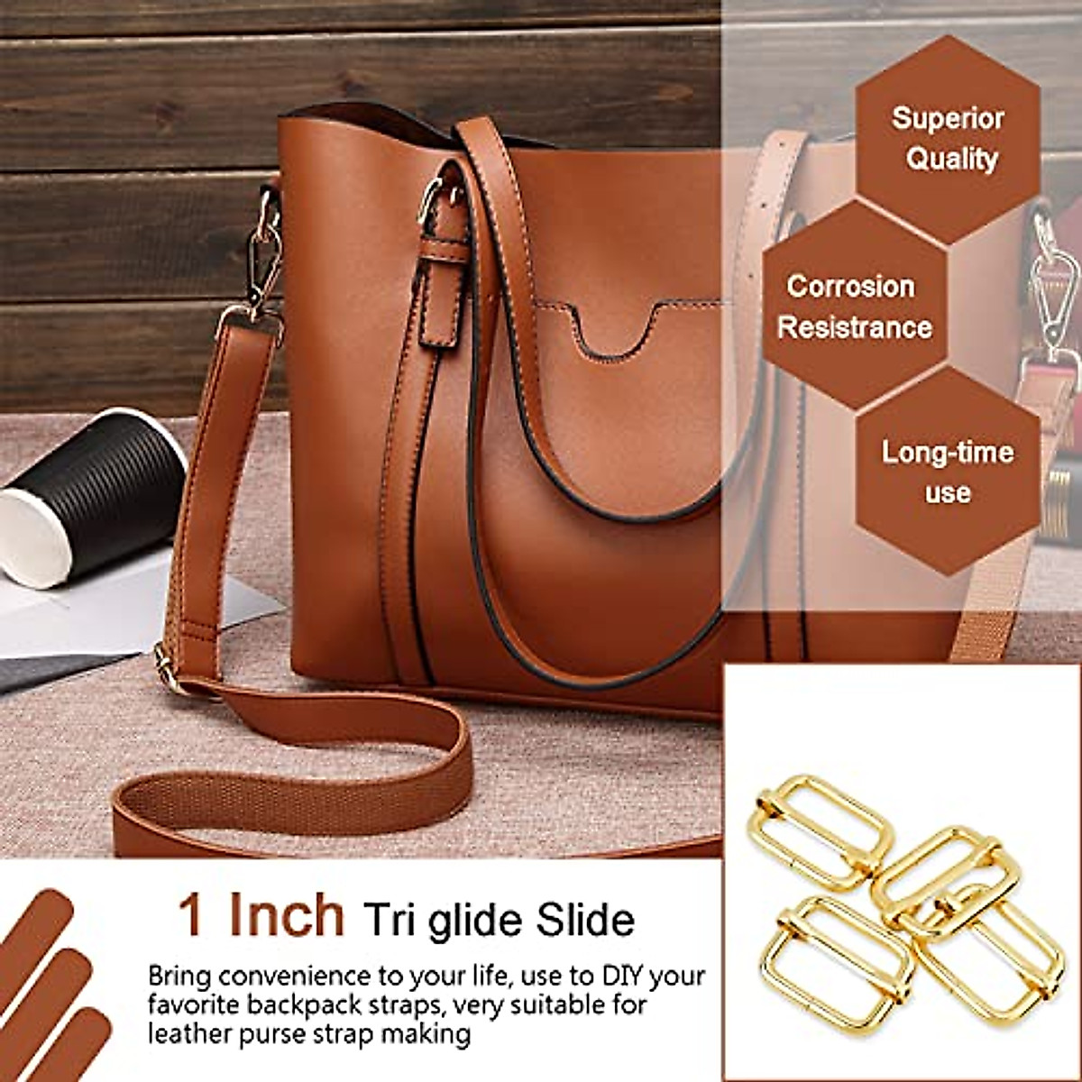 CooBigo 25 Pack 1 Inch Metal Adjustable Slide Buckles Tri-Glide Adjuster Suspender Strap Slider for Purse Bag Hardware Making Supplies Belt Backpack replacement Keeper(Gold)