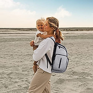 Mancro Diaper Bag Backpack, Large Multifunction Waterproof Travel Baby Changing Bag for Dad Mom with 4 Insulated Pockets and Stroller Straps, Maternity Baby Bag for Boys Girls, Grey