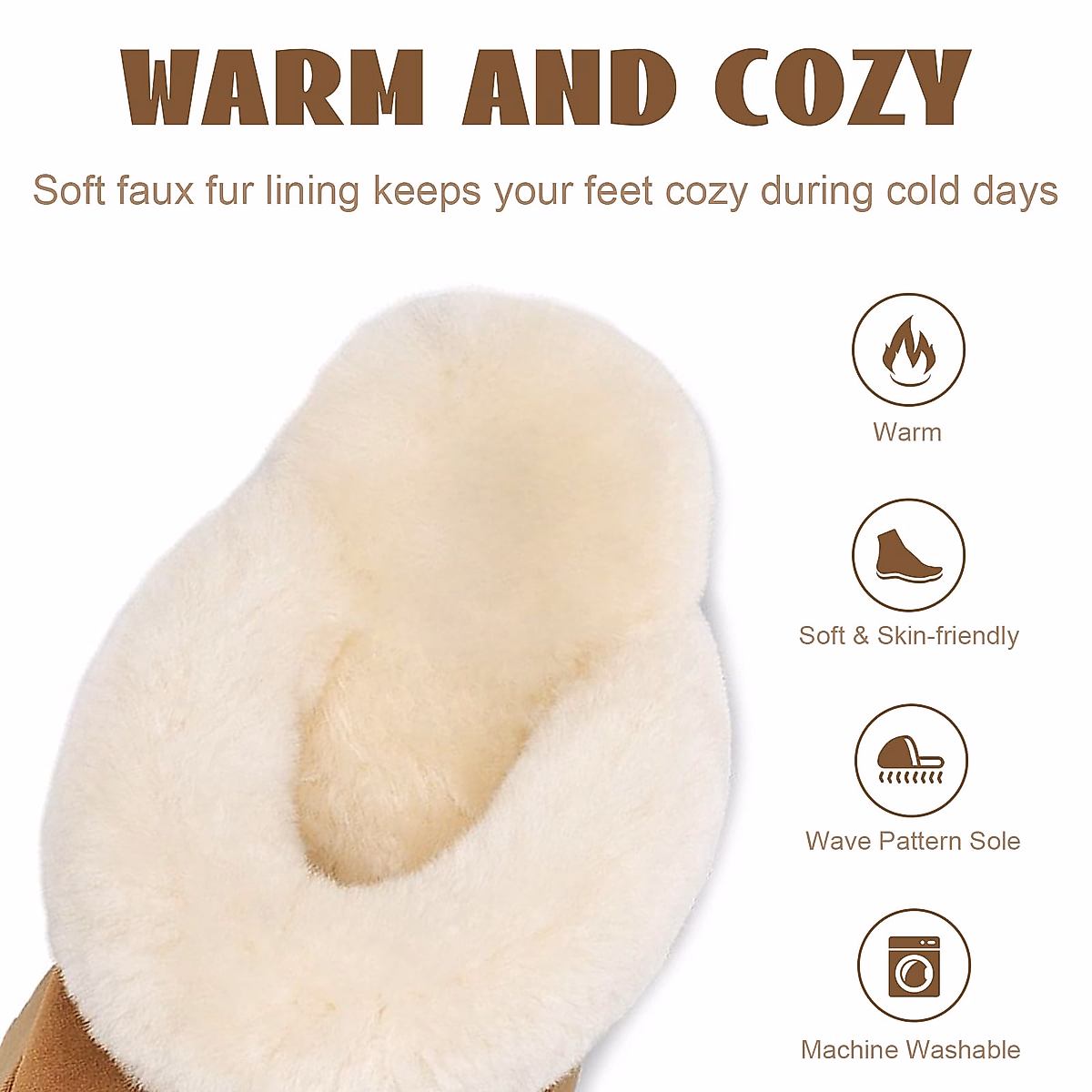 OOW Fuzzy Platform Slippers for Women Cozy Womens Platform Slippers Winter House Slippers for Women Indoor and Outdoor Chestnut
