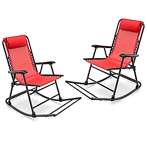 YEBDD 2 Piece Patio Camping Rocking Chair Folding Rocking Chair Footrest