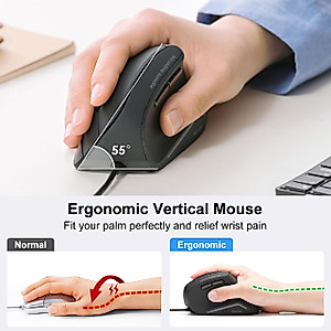 SANWA Wired Ergonomic Mouse, Optical Vertical Computer Mice, Silent Noiseless Click, Reduce Wrist Strain, (1000/1600 DPI, 6 Buttons) Compatible with MacBook, Laptop, Windows, Mac OS