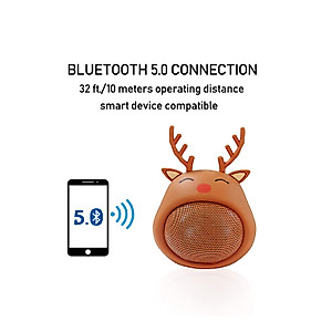 THEA Mini Portable Cute Wireless Bluetooth Reindeer Speaker with Silicone Antlers, Built in Microphone, 33 ft Connection Range,6 Hr Battery Life Travel Size, Dual Connection Feature (Brown)