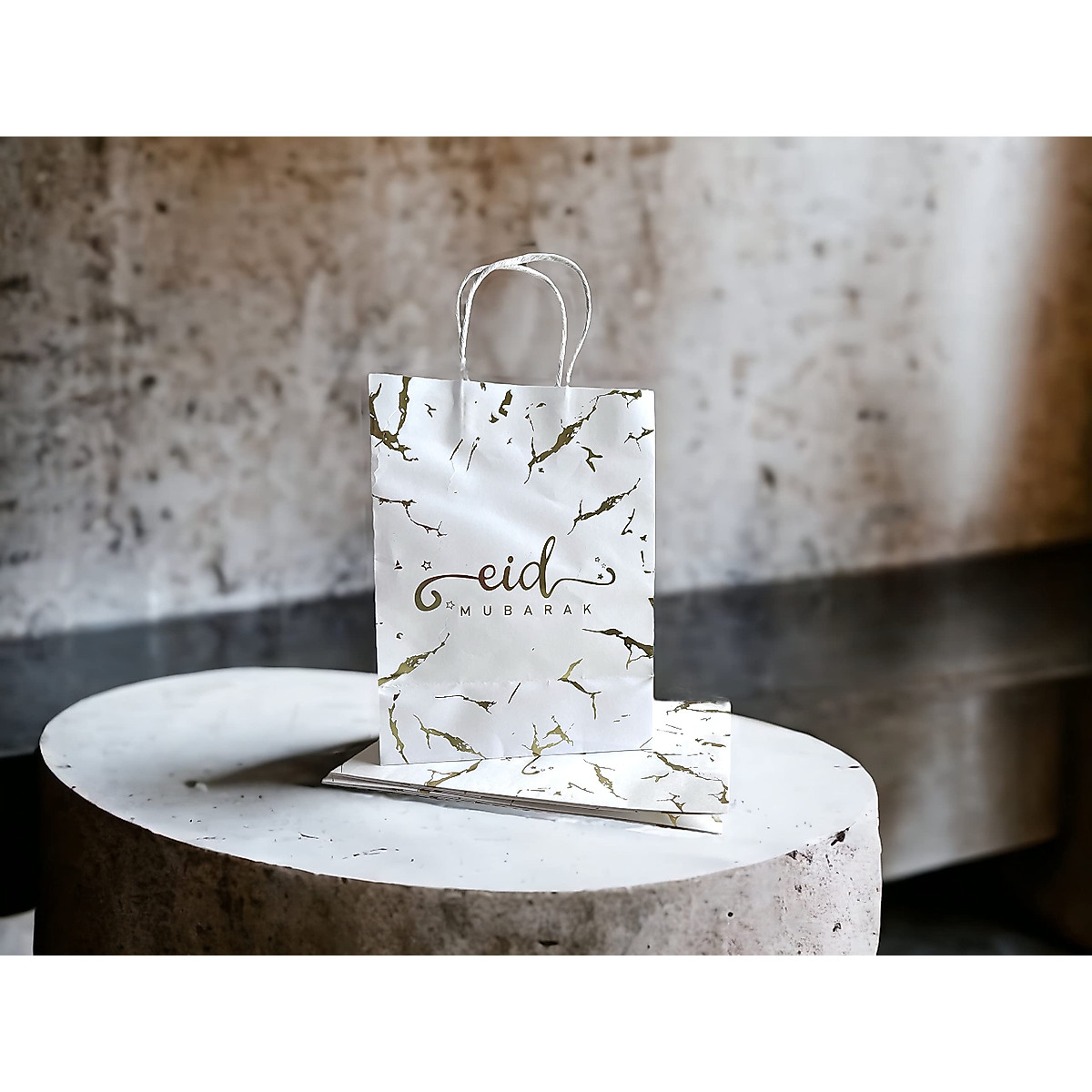 12 PCS Eid Mubarak Paper Gift Bags Ramadan Medium Treat Box for Eid party, Muslim Party, Eid Decoration, Eid Gift Wrapping (20.7cm x 11.5cm x 27.7cm)