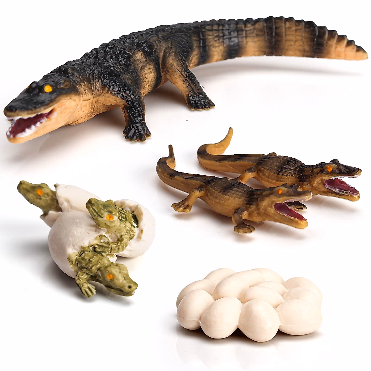 Fantarea 4 PCS Wild Wildlife Animal Figures Creatures Action Models Life Cycle Crocodile Alligator Figure Ornament Cake Toppers Party Favors Supplies Cognitive Toy for Boys Girls Kids