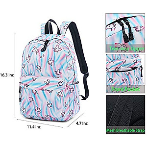 abshoo Cute Lightweight Teens School Bookbags Unicorn Girls Backpacks With Lunch Bag (Unicorn Rainbow Blue Set)