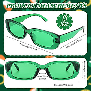 8 Pairs St Patrick's Day Green Sunglasses Rectangle Sunglasses Irish Retro Sunglasses Vintage Square Sunglasses for Men Women St Patrick's Day Party Favor Gift Supplies