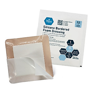 MED PRIDE Silicone Bordered Foam 6’’ x 6’’ Wound Dressing Pads- 10 Pack-Trauma Bandaging for Ulcers, Post Op Wounds, Injuries- Adhesive, Individually Wrapped-Sterile