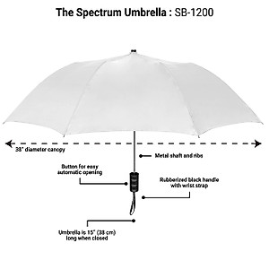 The Spectrum Popular Style 42" Automatic Open Compact Travel Umbrella for Rain, Wind & Sun, Sturdy Lightweight Small Portable Stick Umbrella for Men and Women, White