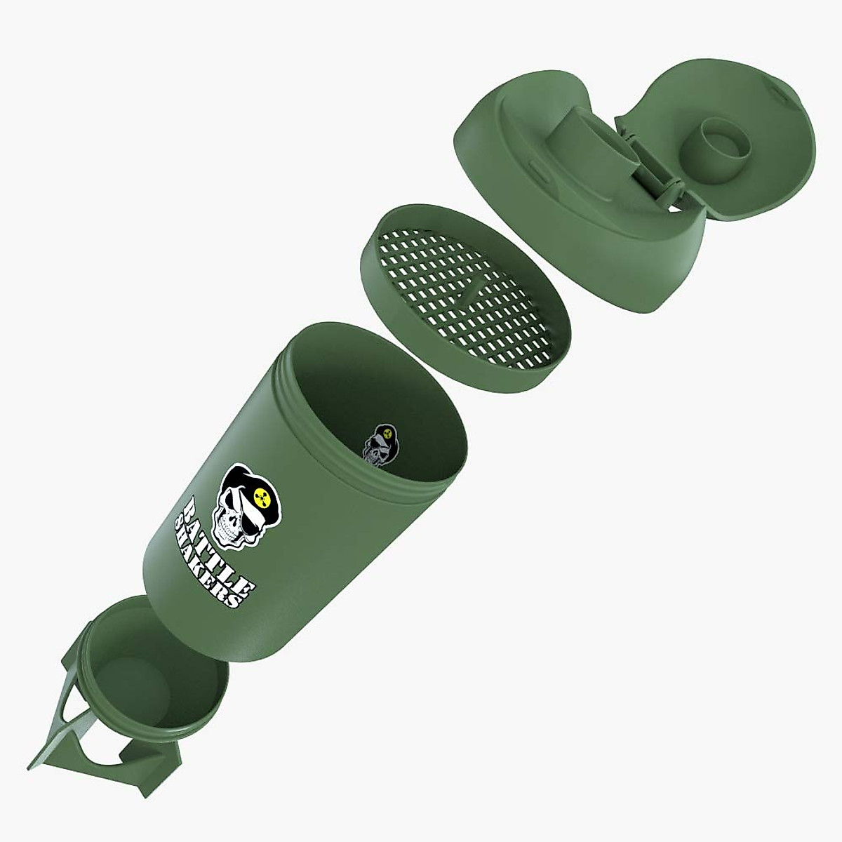 Battle Shakers Bomb Bundle 20 Oz Leak-Proof Shaker Bottles | Protein Cup with Storage Compartment | Dishwasher Safe & BPA Free Sports Bottle | Green and Desert Sand