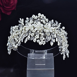 WONRLUA Pearl Bridal Headband, Wedding Headpiece for Bride, Rhinestone Bridal Hair Accessories