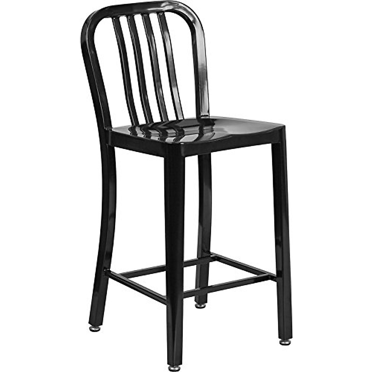 Flash Furniture Gael Commercial Grade 2 Pack 24" High Black Metal Indoor-Outdoor Counter Height Stool with Vertical Slat Back