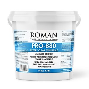 ROMAN Products 012401 PRO-880 Wallpaper Adhesive & Paste for Any Wallcovering - Ultra Clear, 1 Gallon, White