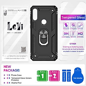 LeYi for Moto E Phone Case (2020) with [2 Pack] Tempered Glass Screen Protector, Military-Grade Protective Phone Case with Magnetic Ring Kickstand for Motorola Moto E 2020 Case, Black
