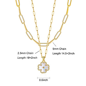 ITS4YEO Four Leaf Clover Pendant Necklace Double Layer Chain 14K Gold Plated Birthday Valentine's day Jewelry Gift for Women Wife