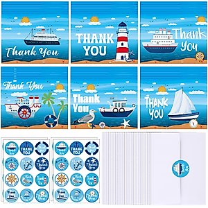 Lincia 48 Pack Cruise Staff Thank You Cards with Envelopes and Stickers Cruise Nautical Thank You Notes for Cruise Staff Thank You Gifts Bulk Cruise Accessories for Ship Boat Birthday Greeting