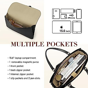 Missnine Laptop Bag with Removable Purse 15.6 inch Computer Bag Leather Briefcase for Women Work Bag Set Large Laptop Tote Bag for Office, Business