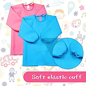 Geyoga 6 Pcs Art Smock for Kids Colorful Painting Artist Smock Waterproof Apron Toddler Full Coverage Long Sleeve Apron with Pocket for School Class, for Age 3 to 8