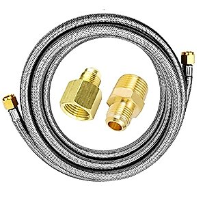 MENSI 16 Feet Stainless Steel Braided BBQ Grill Extension Propane Hose 3/8" Female Flare Threads