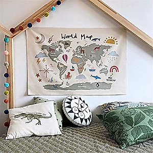 31.4''x23.6'' Adorable Alphabet Canvas Art Poster Wall Hanging,ABC Educational World Map Animal Art Print,Nursery Hanging Poster for Classroom,Kids Room School Bedroom Photography Background Props Decor (A)