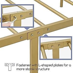 Yaheetech Full Size Bed Frame Metal Platform Bed with Sparkling Star-Inspired Design Headboard, 13 Inch Underbed Storage, No Box Spring Needed, Easy Assembly, Modern, Antique Gold