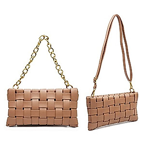 YP Woven Small Crossbody Handbag Purse for Women Oversized Woven Shoulder Strap Messenger Bag Clutch Wallet Square Bag (Brown1)