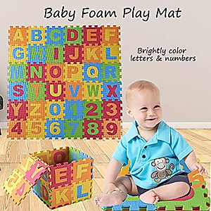 DIMPLE Kids Foam Play Mat (36-Piece Set) 6.25 x 6.25 Inches Interlocking Alphabet and Numbers Floor Puzzle Colorful EVA Tiles Girls, Boys Soft, Reusable, Easy to Clean